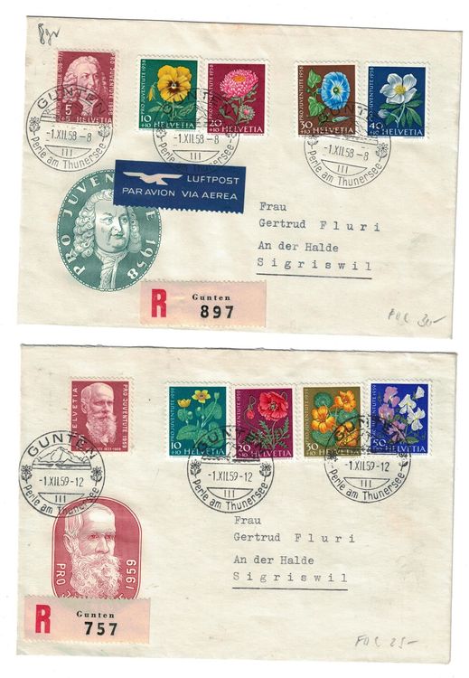 J 173-187 3 FDC PJ Serie 1958 1959 1960 (Gebraucht) in Bern 14 für CHF ...
