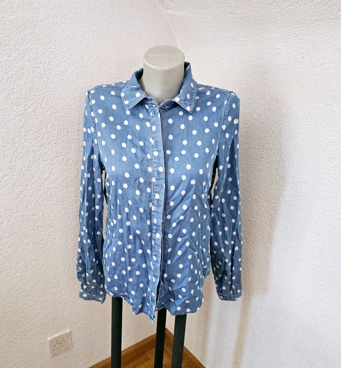 VILA Gr. 34 Blaue Bluse mit weisen Punkten Polka Dots | Kaufen auf Ricardo