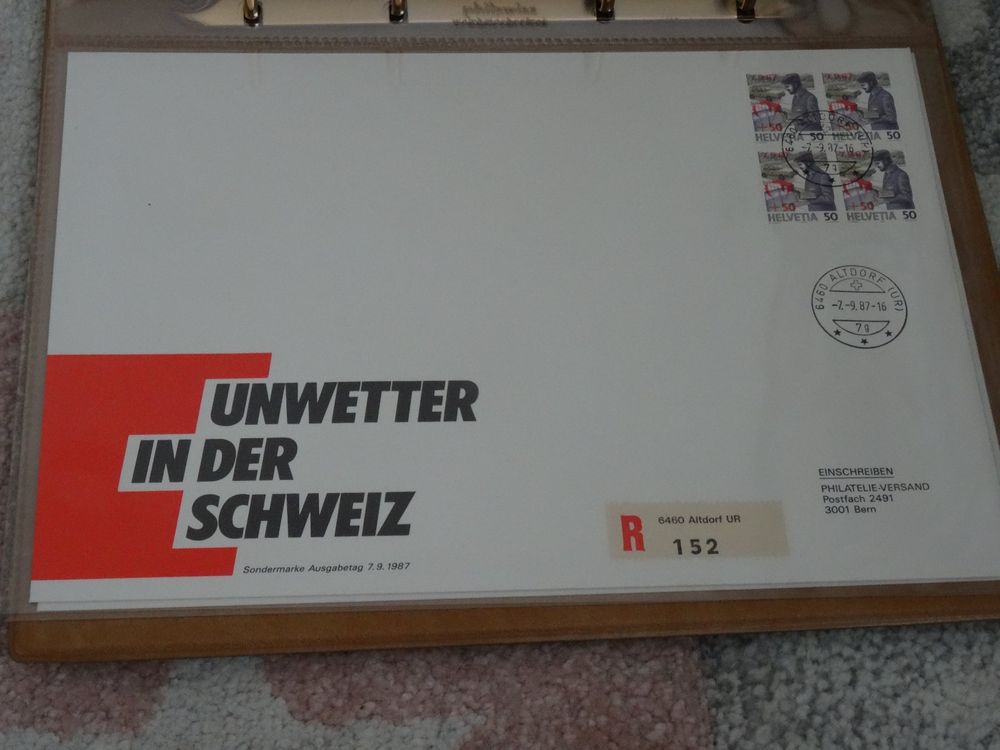 FDC 1987 Unwetter in der Schweiz LUXUSBRIEF (Gebraucht) in Olten für CHF 5 – mit Lieferung auf ...