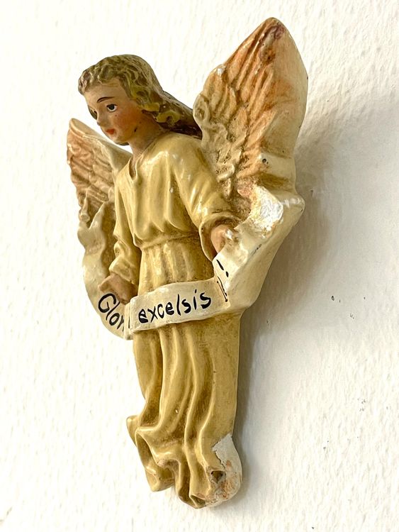 Antiker Gloria-Engel aus Gips – handbemalt, ca. 1920–1955 (Gebraucht ...