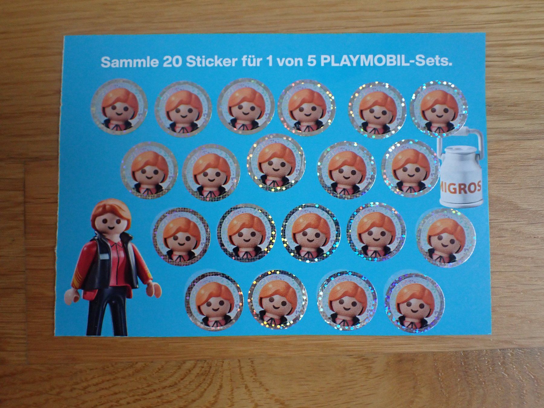 volle Karte mit 20 Migros Sticker für ein Play Mobil Set (Gebraucht) in Geroldswil für CHF 13 ...