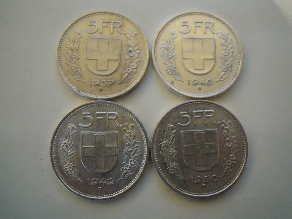 4 x 5 Fr. silber 1937/48/49/50 (Gebraucht) in Kriegstetten für CHF 49.5 – mit Lieferung auf ...