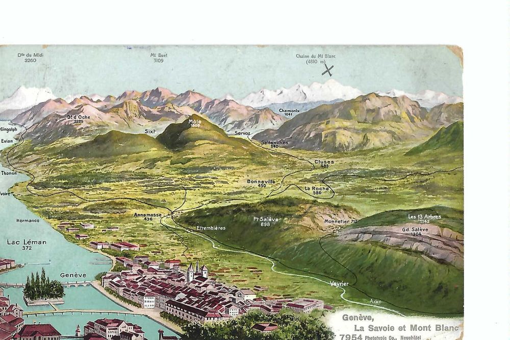 Genève, la Savoie et Mont Blanc 1907, Panorama Vogelschau (Gebraucht ...