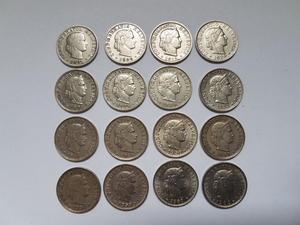 16 Stk. 20 Rappen Münzen ab 1901 (Gebraucht) in Giswil für CHF 10 – mit ...