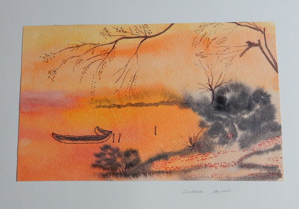 Aquarelle, vue intéressante du Lac de Zürich au petit matin. (Gebraucht) in Pont-de-la-Morge für ...