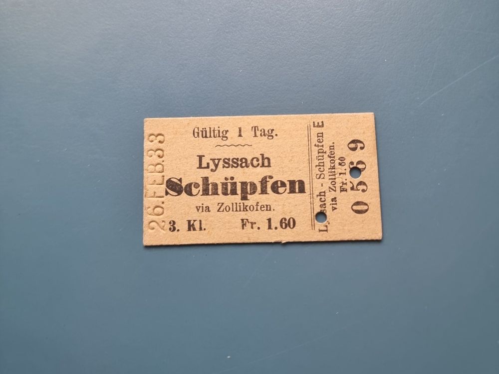 Billet Lyssach- Schüpfen 1933 (Gebraucht) in Birrwil für CHF 20 – mit Lieferung auf Ricardo kaufen