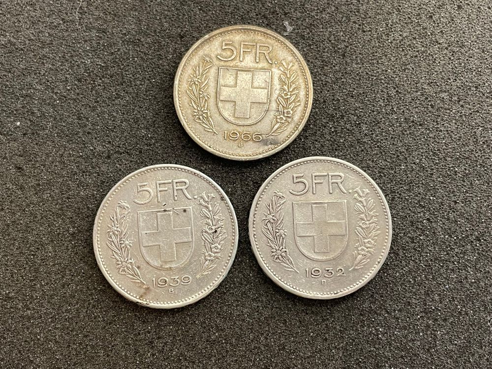 3 Stück 5 Franken Silber 1932 1939 1966 (Gebraucht) in Reitnau für CHF 31 – mit Lieferung auf ...