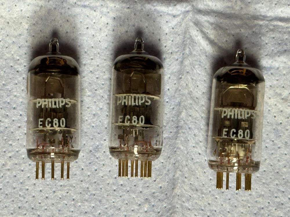 3 neue Röhren Philips EC 80 mit vergoldeten Kontaktstiften (Neu (gemäss ...