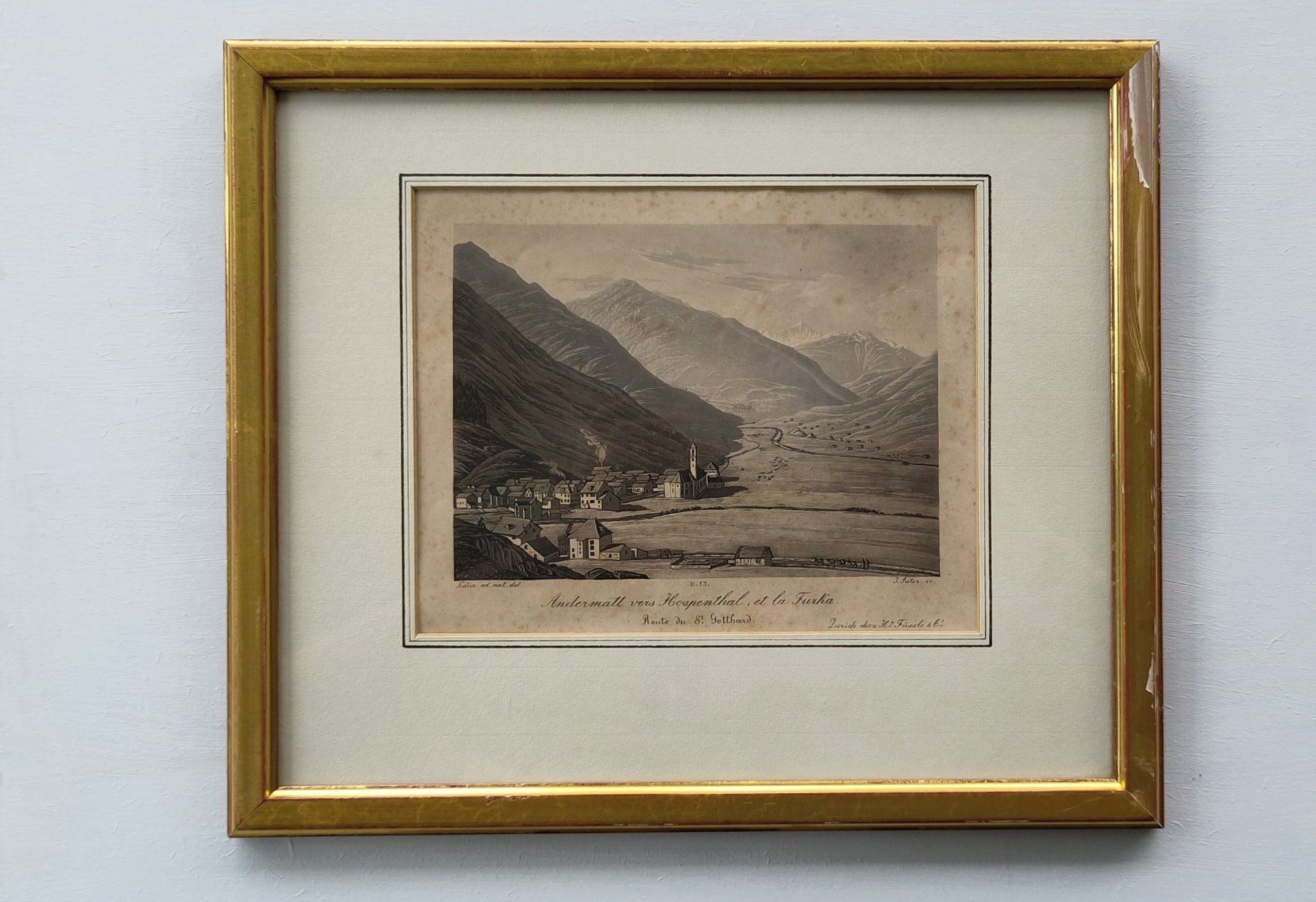 Antiker Stich Andermatt v. Hospenthal Route du St. Gotthard (Gebraucht ...