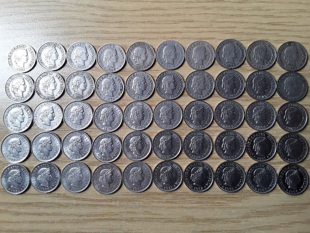 10 Rappen - 1906 bis 1996 - Lot 50 Stück - viele Uralte! (Gebraucht) in Münchenstein für CHF 9.9 ...