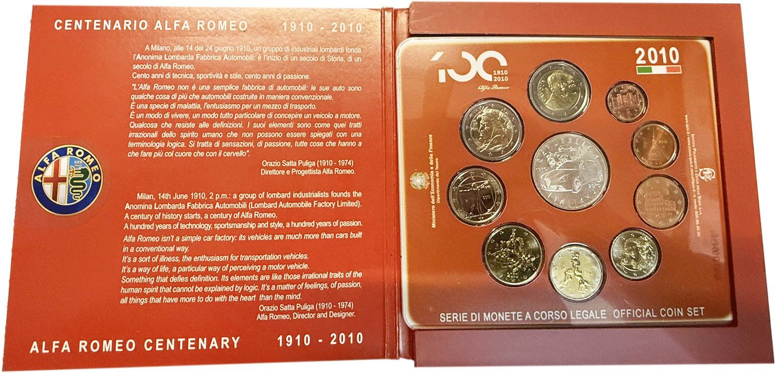 Centenaire Alfa Romeo 1910/2010 avec 5euros argent rare (Neuf avec ...