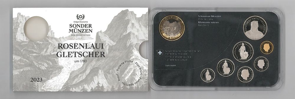 Münzsatz Swissmint 2023 Rosenlaui Gletscher, Polierte Platte (Neu und originalverpackt) in ...