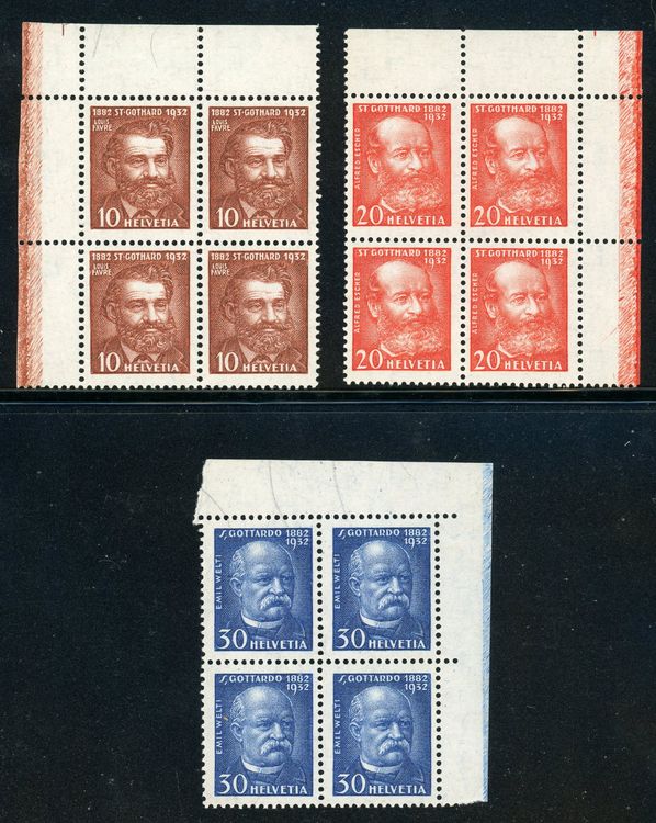 FWM Viererblock **: 191-193, 50 Jahre Gotthardbahn, 1932 (Neu (gemäss Beschreibung)) in Goldswil ...