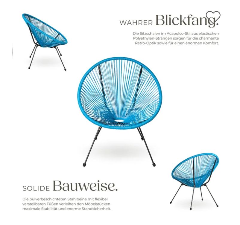 Acapulco Stuhl 2er Set türkis, neuwertig, Balkon Sommer 🌞💺 (Neu (gemäss ...