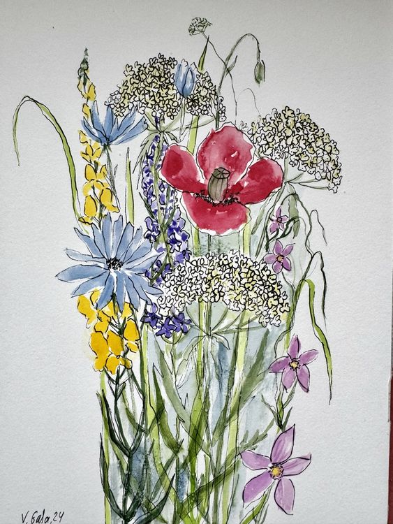 Aquarell "Sommerblumen" Original Zeichnung handgemalt (Gebraucht) in Lanzenhäusern für CHF 30 ...