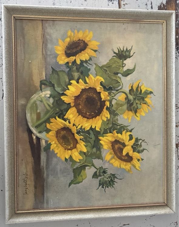 Sonnenblumen Gemälde von M.Riggenbach gerahmt | Kaufen auf Ricardo