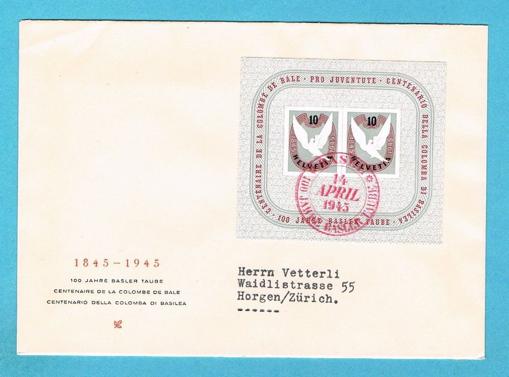 Basler-Taube-Block W23 ET 14.April 1945 (Gebraucht) in Seedorf für CHF 6 – mit Lieferung auf ...