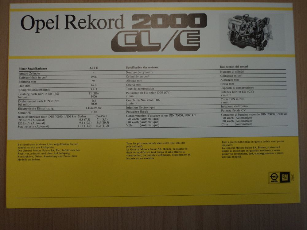 Prospekt Opel Rekord 2000 CL/E Sondermodell 1982 (Gebraucht) in ...