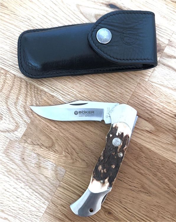 BOKER Hirschhorn Jäger Klappmesser mit original böker etui | Kaufen auf ...