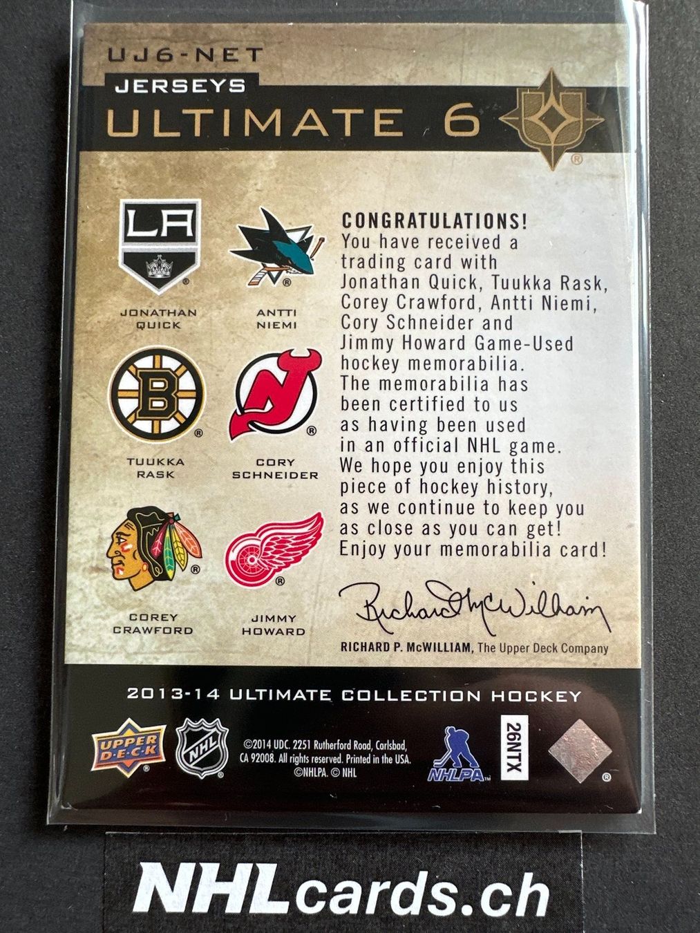 Goalie Rask, Quick, Howard, Niemi, Crawford Jersey Card /25 (Gebraucht ...