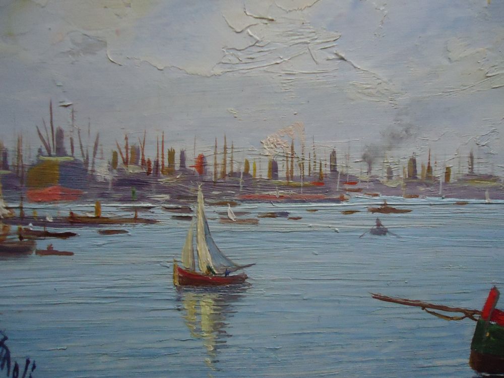 DER HAFEN VON GENUA ANTIKE VEDUTE Oel auf Malkarton | Kaufen auf Ricardo