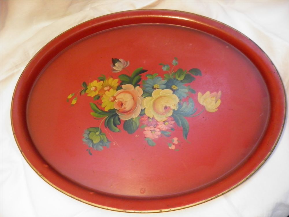 Antikes grosses ovales Eisenplateau mit Handmalerei (Gebraucht) in Rüti ZH für CHF 40 – mit ...