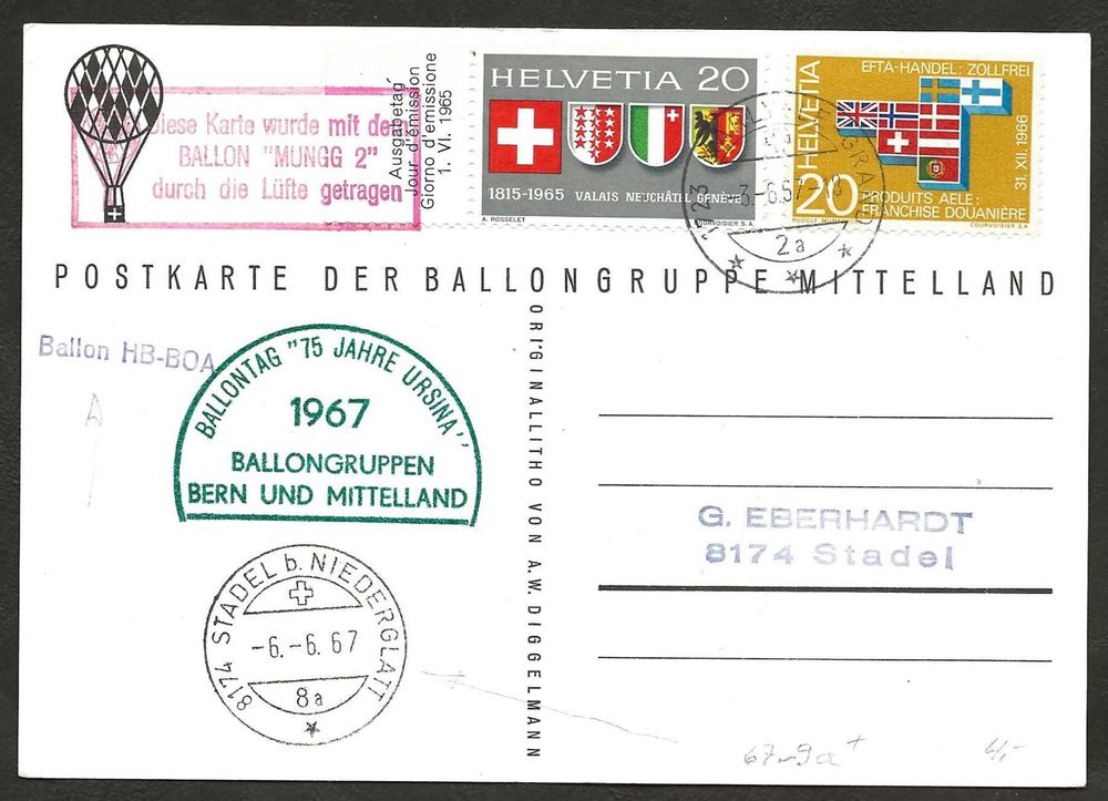 Ballon Schweiz 1967 Bern Marly le Grand | Kaufen auf Ricardo
