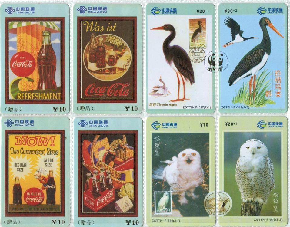 8 Telefonkarten China WWF, Vögel, Coca Cola | Kaufen auf Ricardo