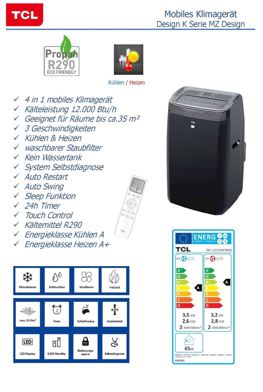 TCL TAC-12CHPB/MZ B mobile Klimaanlage (Neu und originalverpackt) in ...