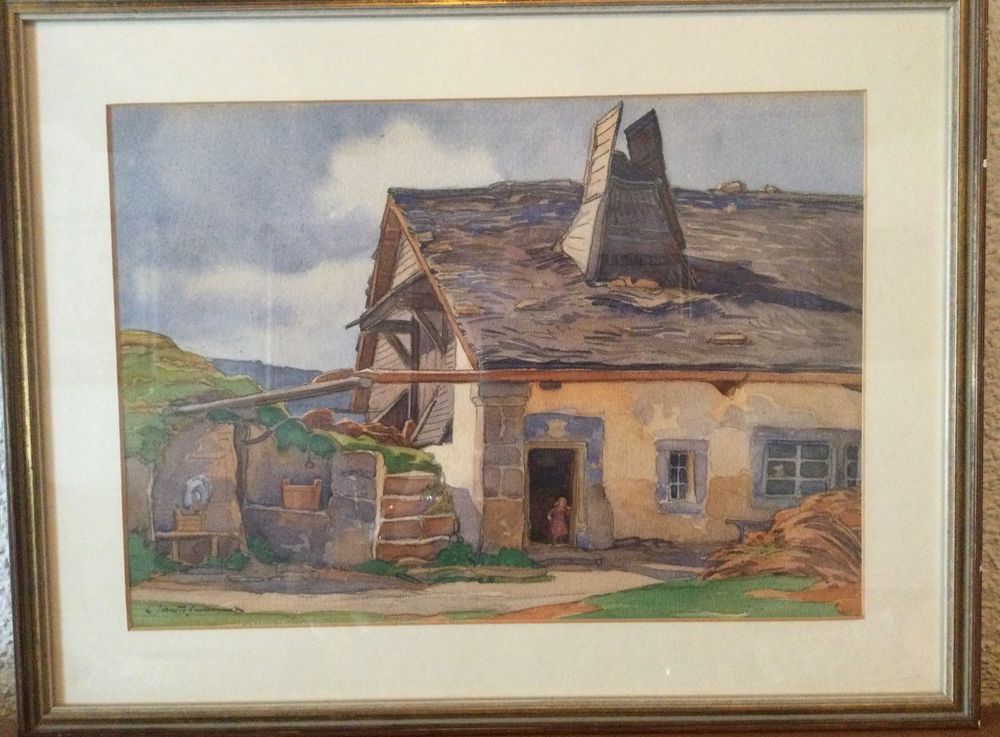 Aquarelle de Eugène-Louis Jacot-Guillarmod (1872-1958) Ferme (D ...