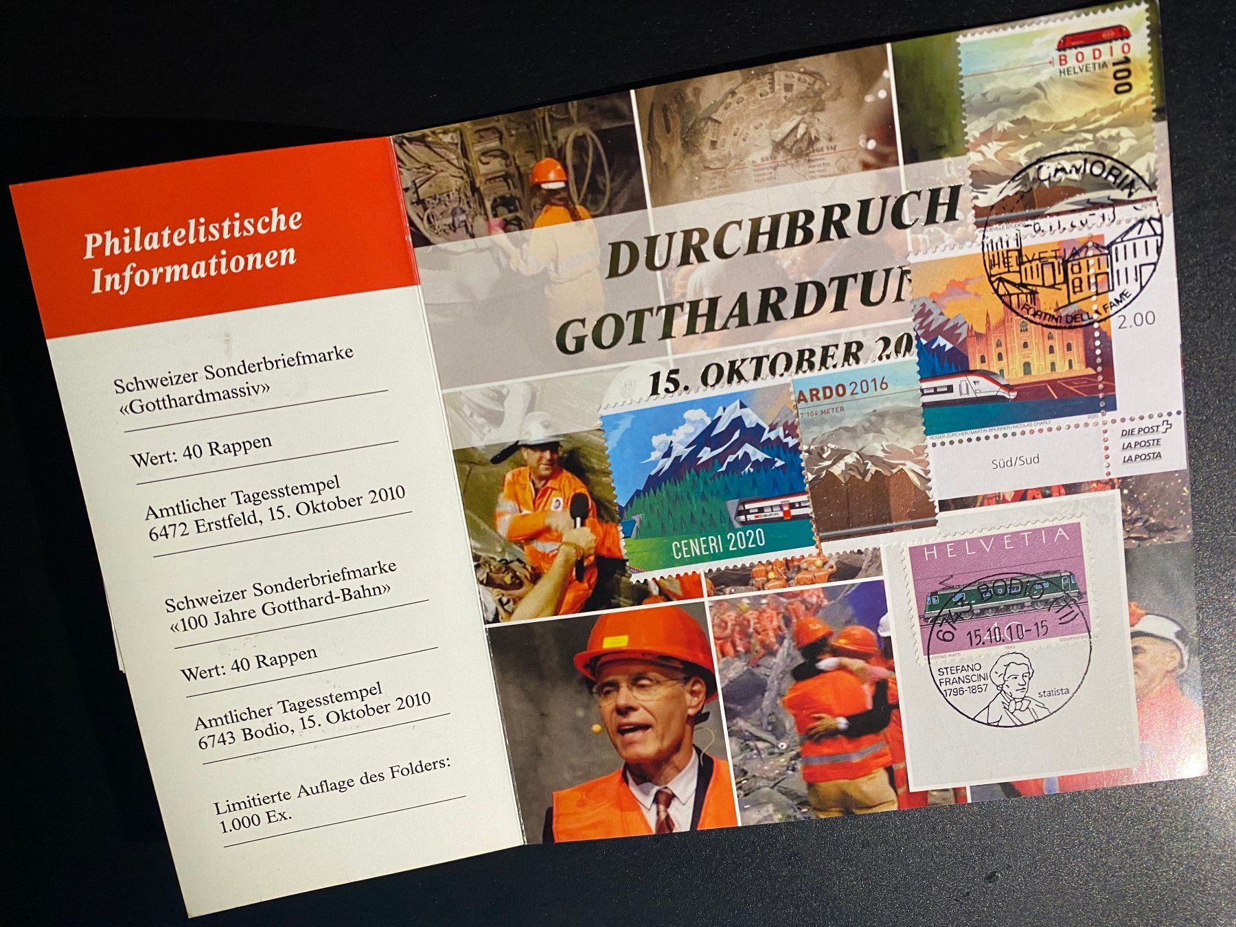 Folder Gotthard - Ceneri 1982 + 2016 + 2020 mit 3 Stempel (Gebraucht ...