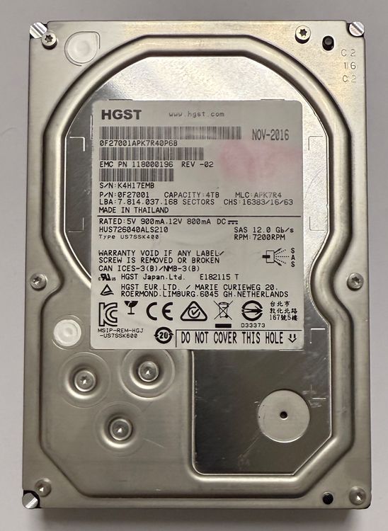 HGST 4TB 12Gbps 3.5" SAS HDD Enterprise Datacenter (Gebraucht) in ...