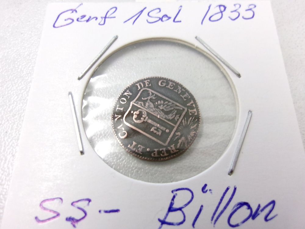 Kantonsmünze Genf 1 Sol 1833 Billon ss-voz (Gebraucht) in Bad Zurzach für CHF 10 – mit Lieferung ...