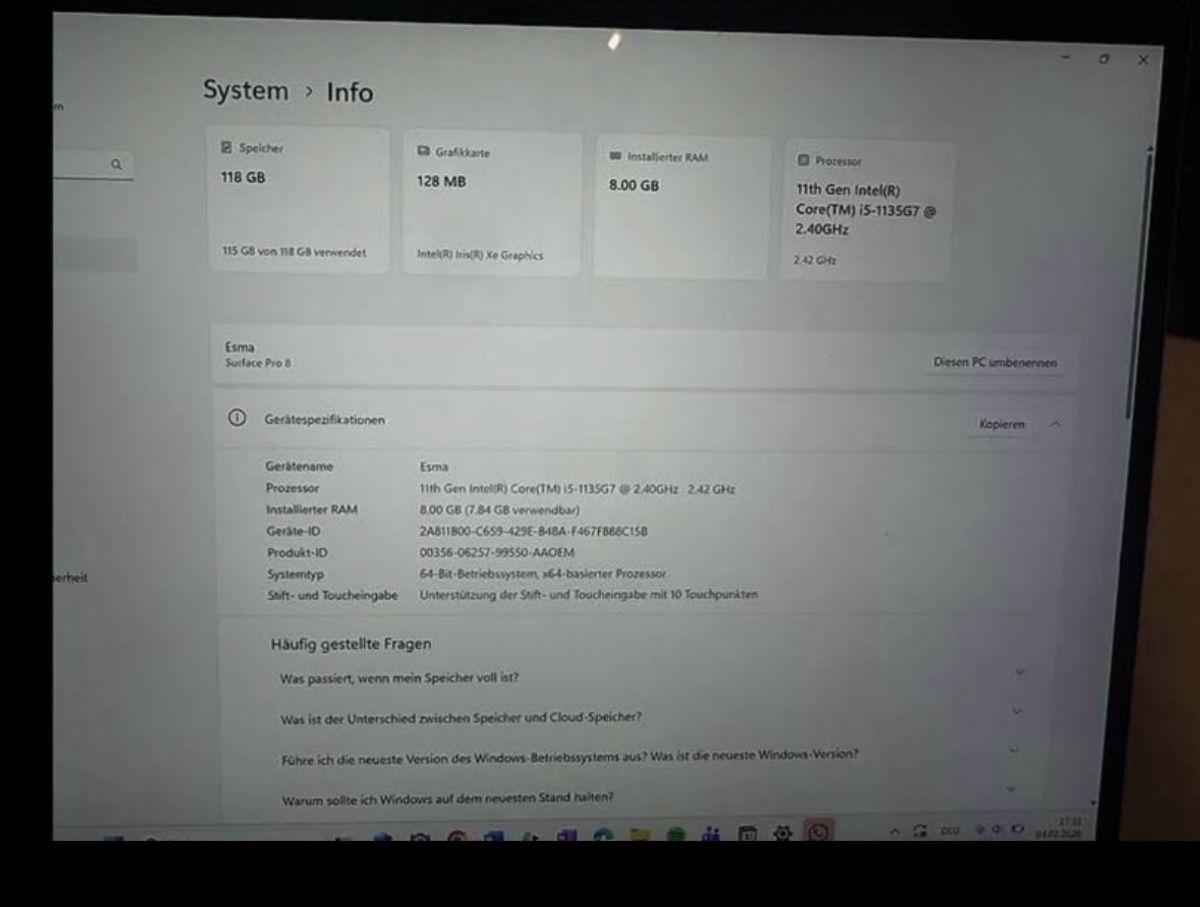 Microsoft Surface pro 8 Silver laptop (Gebraucht) in Birsfelden für CHF ...