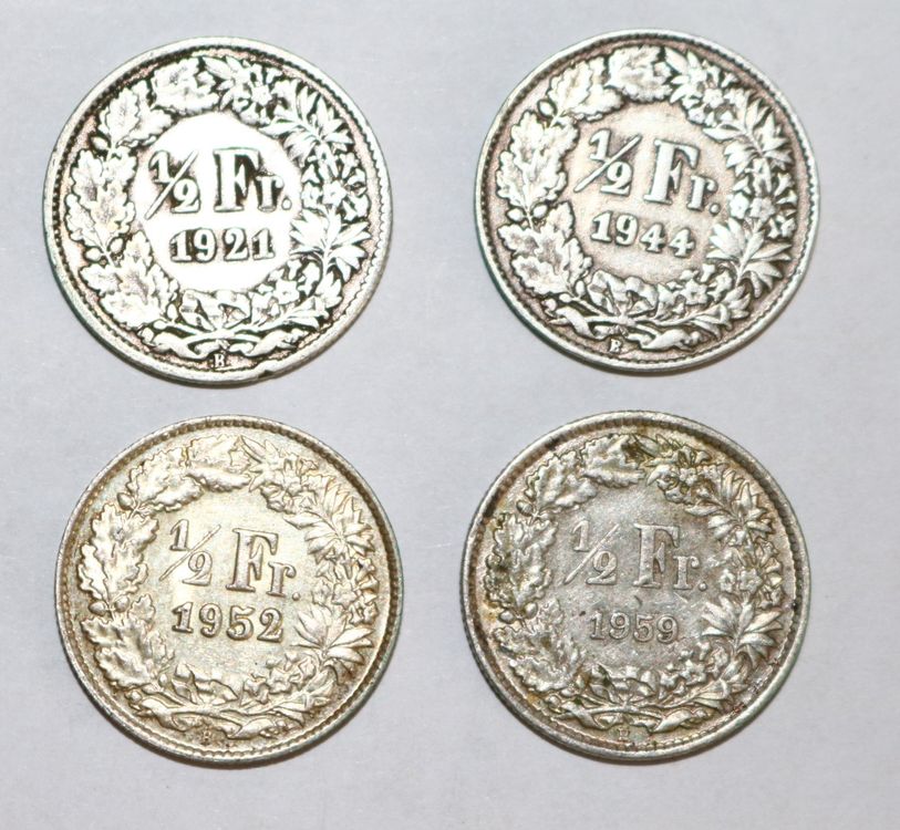 50 Rappen Lot Sibermünzen 1921, 1944, 1952, 1959 (Gebraucht) in ...