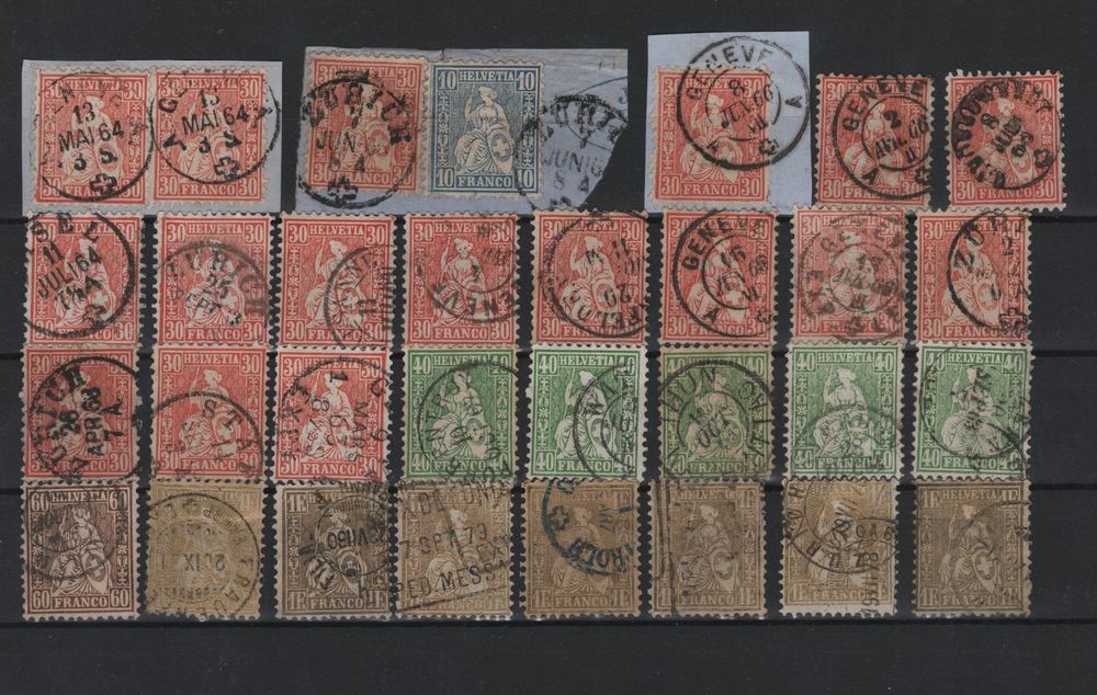 Steckkarte Sitz. Helvetia ZNr. 33-36 mit div. Vollstempel (Gebraucht) in Oberdiessbach für CHF ...