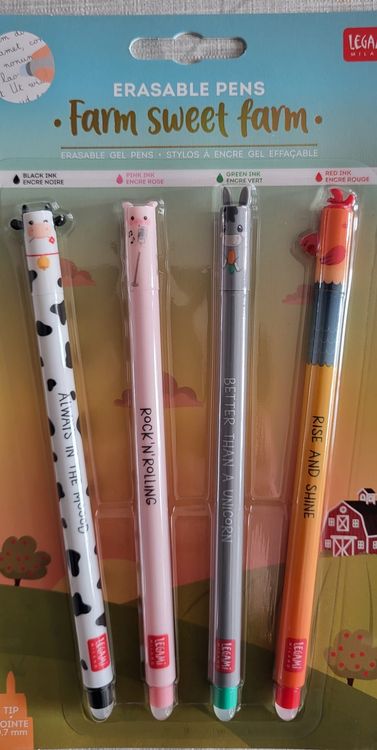 LEGAMI - SET DE 4 STYLOS À ENCRE GEL EFFAÇABLE - FARM SWEET (Neuf avec ...