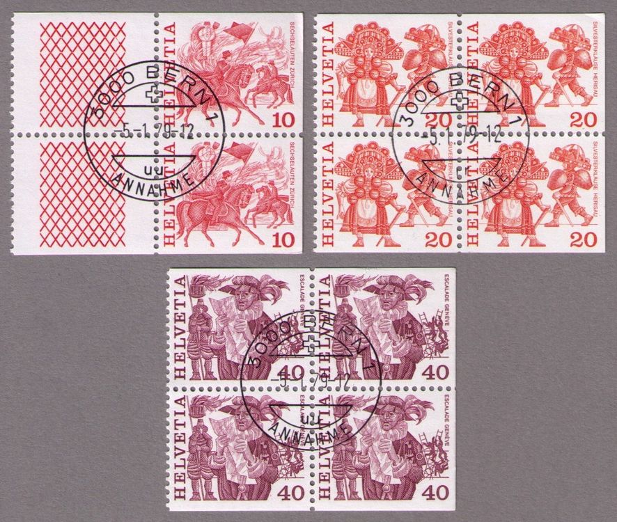 1979 VOLKSBRÄUCHE_Markenheft_ALLE 3 VIERERBLOCKS_5.1.79 ET ! (Gebraucht) in Marthalen für CHF 3. ...