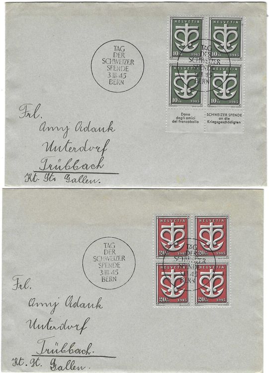 Schweizer Spende 1945 2x Viererblock auf Briefen | Kaufen auf Ricardo