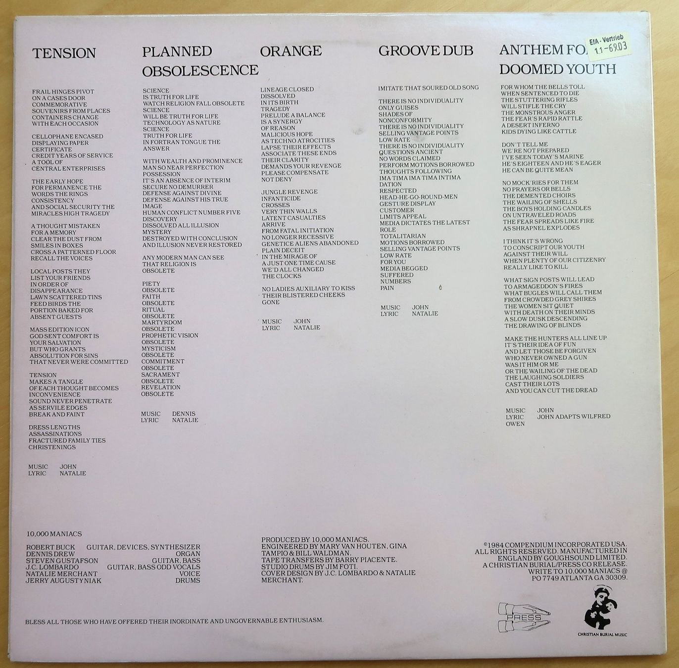 10,000 MANIACS - HUMAN CONFLICT NUMBER FIVE (12'' - EP) (Neu (gemäss ...