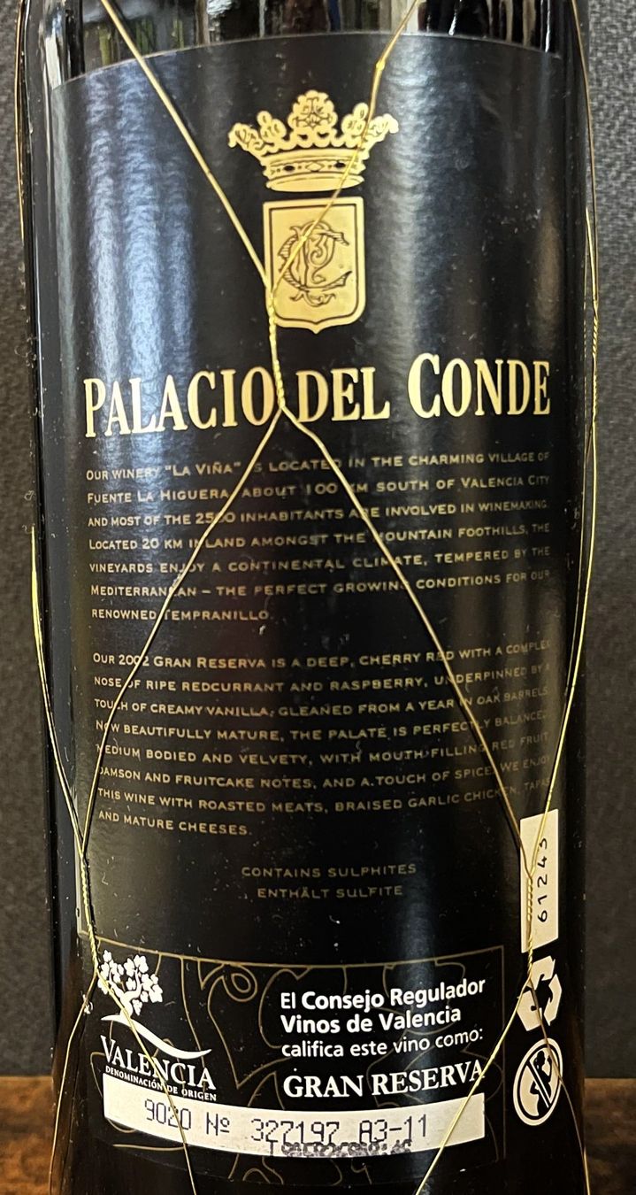 2002 Palacio del Conde Valencia Gran Reserva (Nuovo e nell'imballaggio ...
