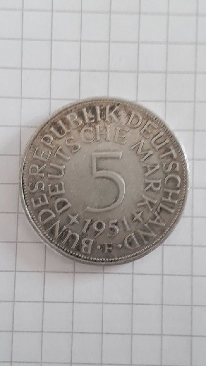 5 Deutsche Mark, Silber, 1951, "F", vz (Gebraucht) in Basel für CHF 6 ...