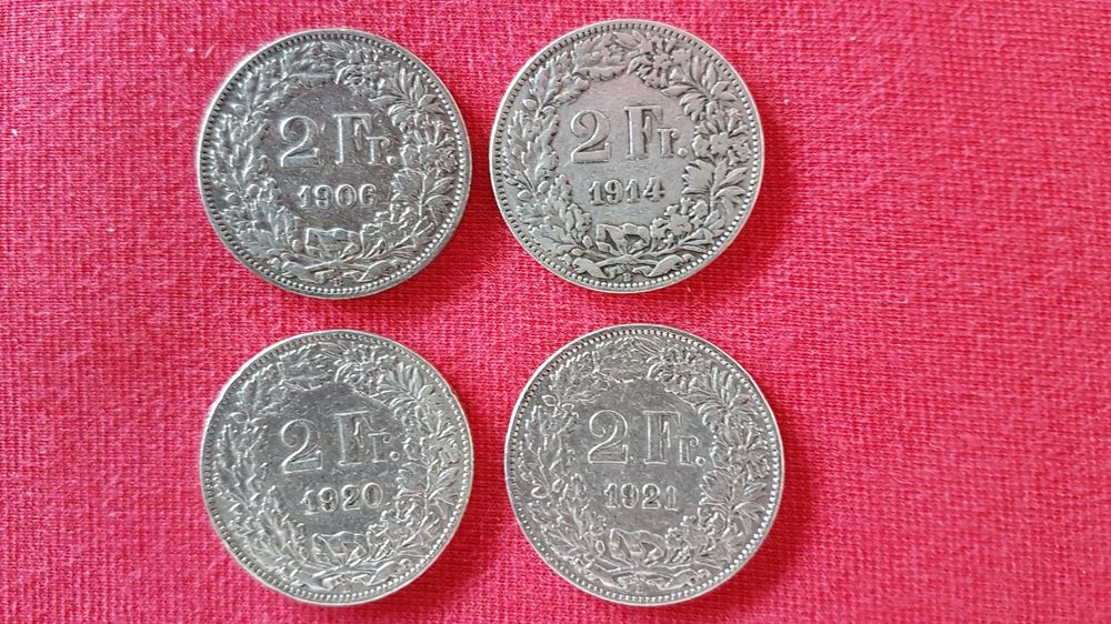 4 x 2 Fr Silbermünzen 1906-1914-1920-1921 ab nur 1.00 Fr !!! (Gebraucht) in Camignolo für CHF 23 ...