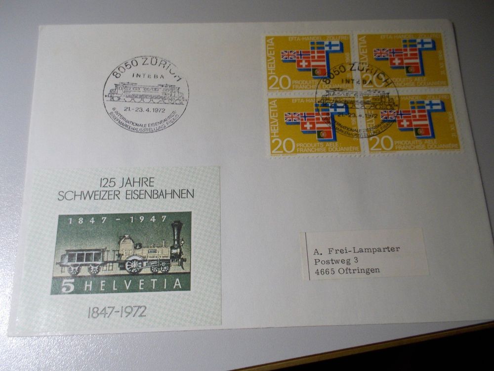 Beleg 125 Jahre Eisenbahn 1972, mit Vignettenblock | Kaufen auf Ricardo