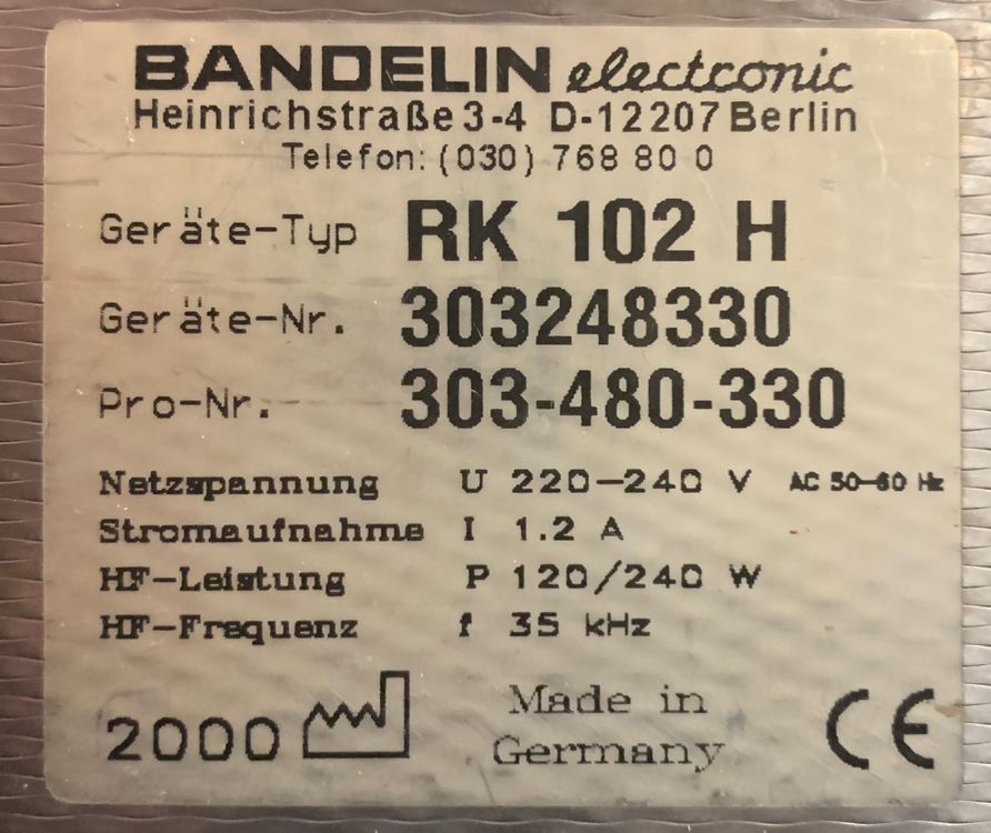 Bandelin SONOREX Super RK102H Ultraschallgerät mit Heizung (Gebraucht ...