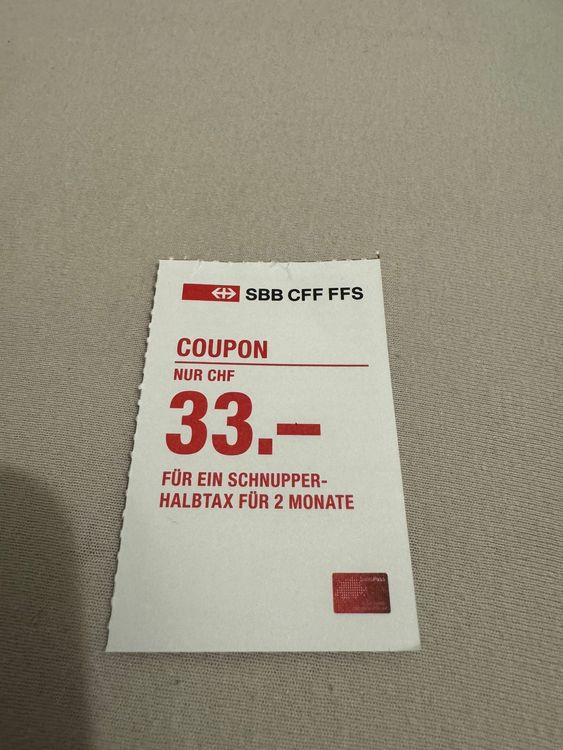 SBB CFF FFS Gutschein 33 CHF SCHNUPPER-HALBTAX 2 Monate (Neu (gemäss ...