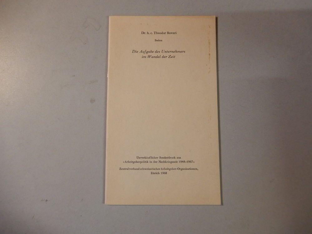 Theodor Boveri "Die Aufgabe des Unternehmers" (Gebraucht) in Erstfeld ...