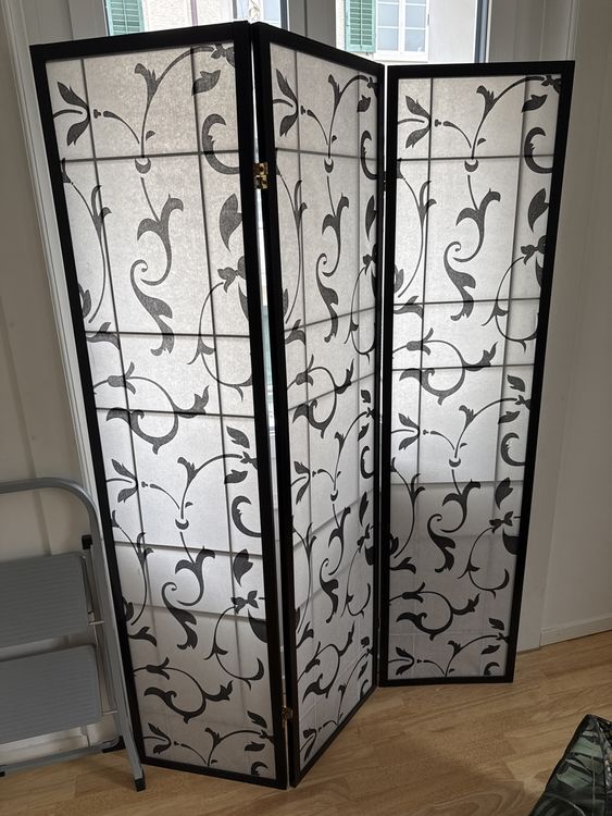 Schöner 3-teiliger Paravent Raumteiler schwarz weiss Muster (Gebraucht ...