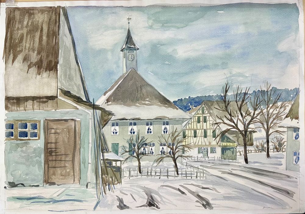 Faszinierende Winterlandschaft Aquarell Gemälde, 50x35 cm | Kaufen auf Ricardo