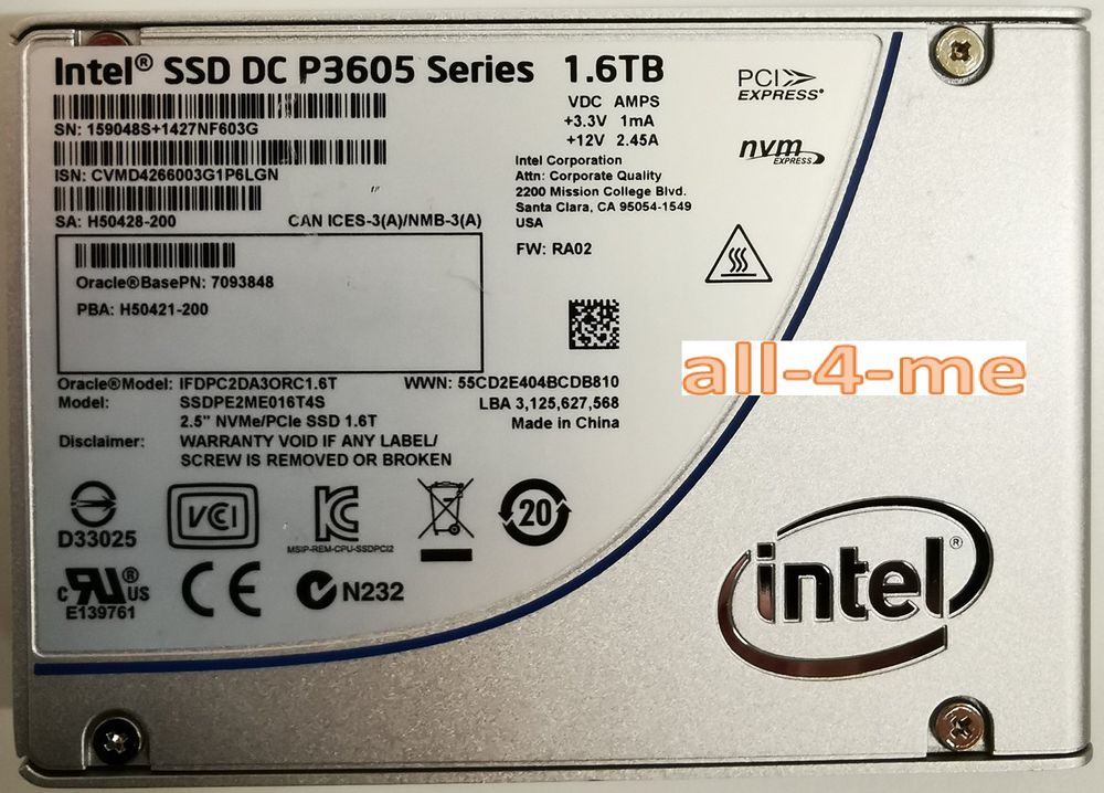 Intel® SAS SSD 1.6TB DC P3605 NVMe 3.0 (Neu) (Neu (gemäss Beschreibung ...